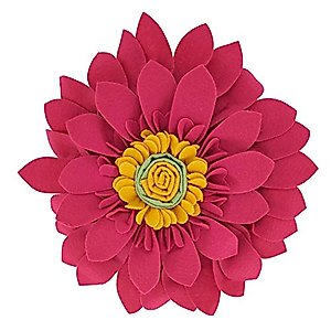 SARO LIFESTYLE Fleur De Jardin Collection Felt Flower Throw Pillow with Poly Filling, 13" x 13", Fuchsia