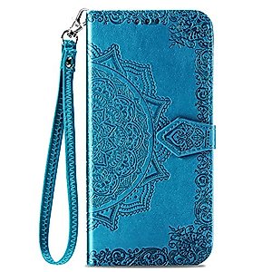 for Samsung A53 5G Wallet Case, Samsung Galaxy A53 5G Case Wallet, [Flower Embossed] PU Leather Magnetic Flip Phone Case Cover with Card Holder Stand for Samsung Galaxy A53 5G / A53 (Blue)