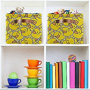 Rubber Duck Rectangular Storage Basket Storage Bin Collapsible Storage Box with Leather Handles Shelves Basket Organizer for Home, Bedroom