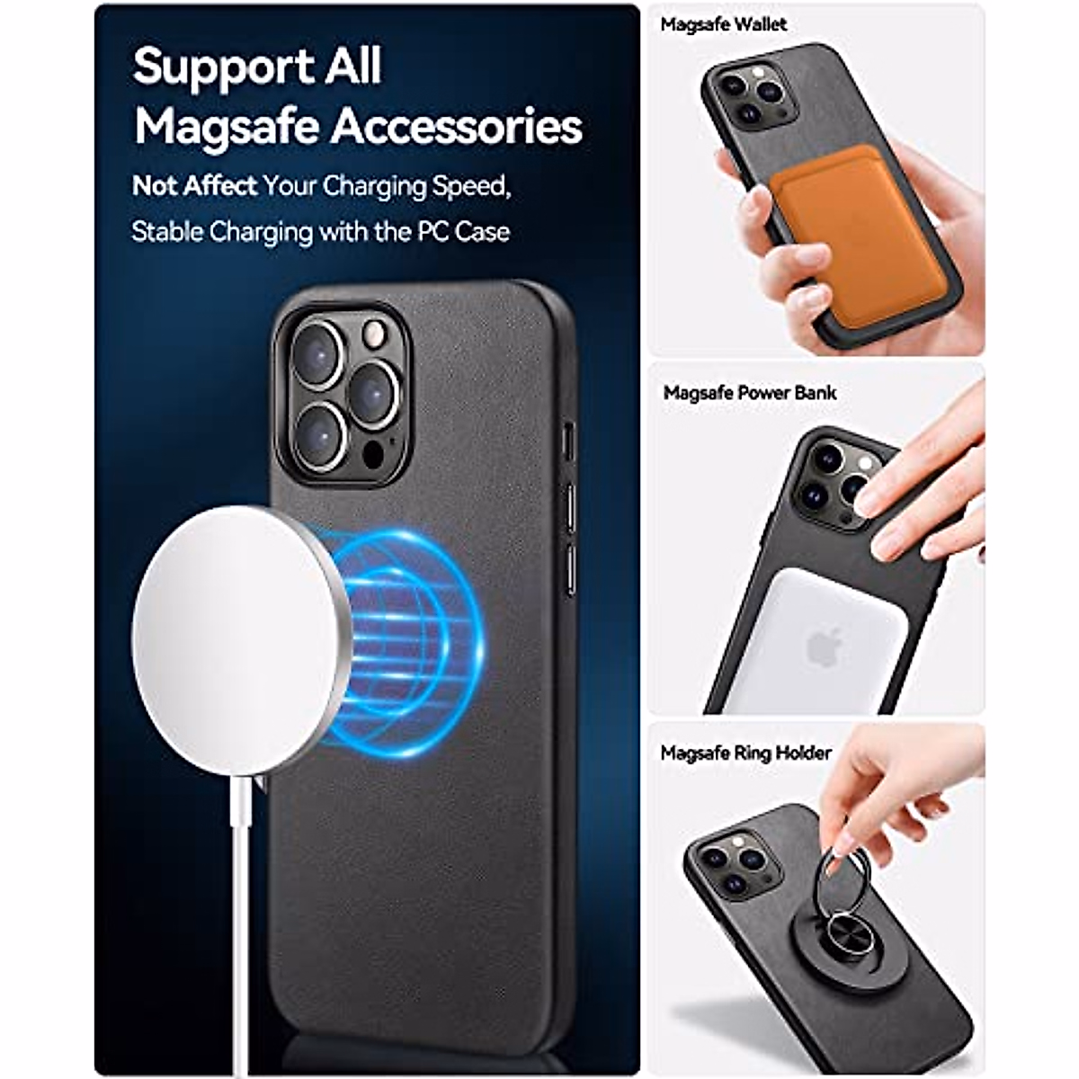 voscu Detachable Wallet Case for iPhone 14 Pro Max 6.7'' Compatible with MagSafe, Support Wireless Charger, Vegan Leather Flip Folio Magnetic Phone Case with Card Holders [RFID Blocking]-Black