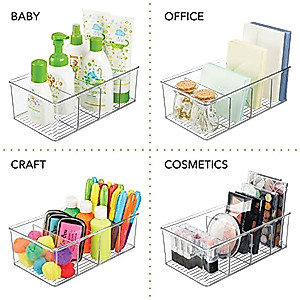 mDesign Plastic Bathroom Storage Organizer Bin with 4 Divided Sections - Holder for Soap, Body Wash, Shampoo, Lotion, Conditioner, Hand Towels, Brushes, Mouthwash - Ligne Collection, 2 Pack - Clear