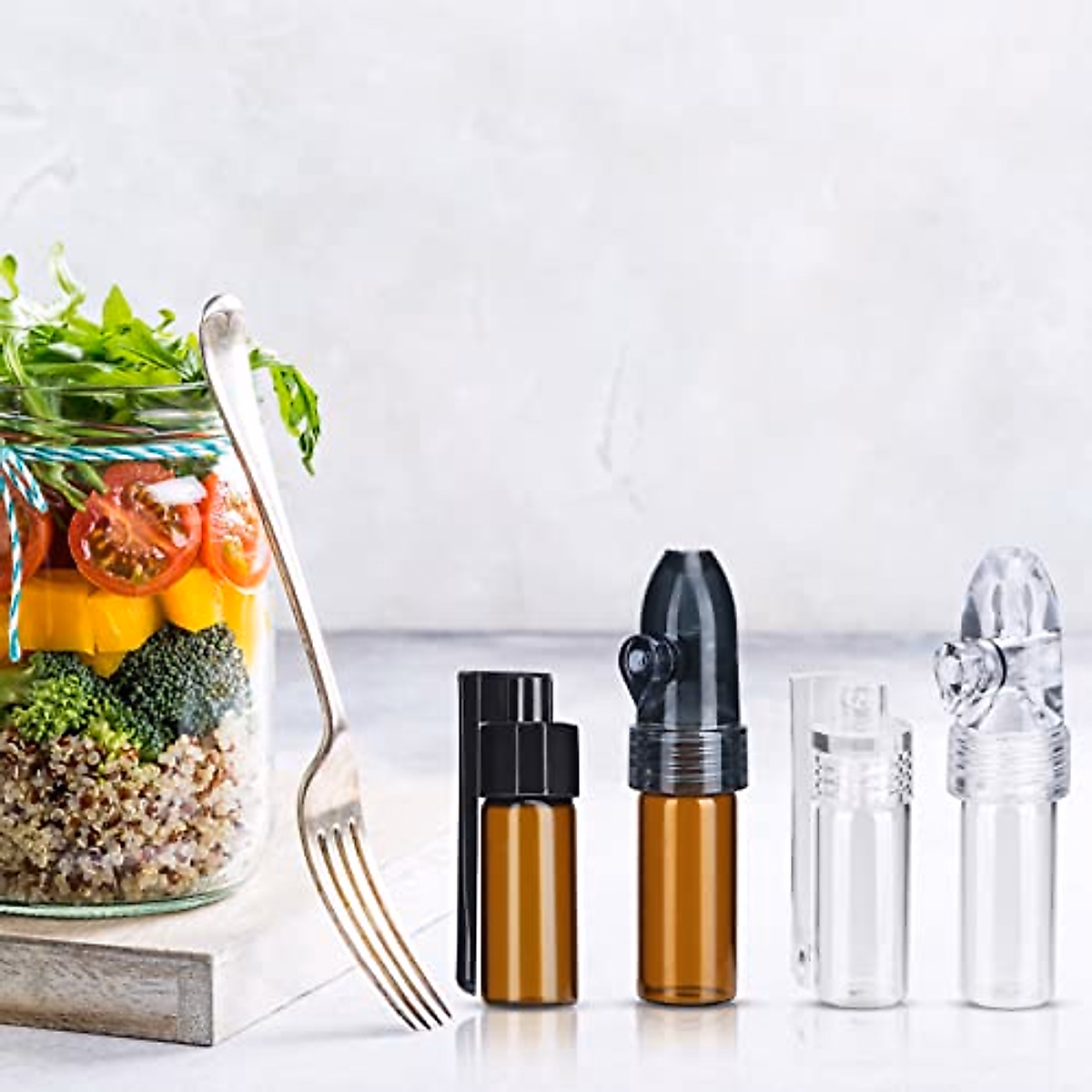 Portable Mini Spice Storage Pepper Shaker Bottle with Spoon (4 Pack),Bottle for Outdoor Camping Travel