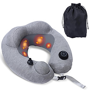 DEMEYATH Inflatable Travel Neck Pillow with Heat,Cordless Rechargeable Neck Pillow for Pain Relief Deep Tissue,Intelligent Portable 3D Shiatsu Kneading Massager for Traveling, Home,Airplane,Office