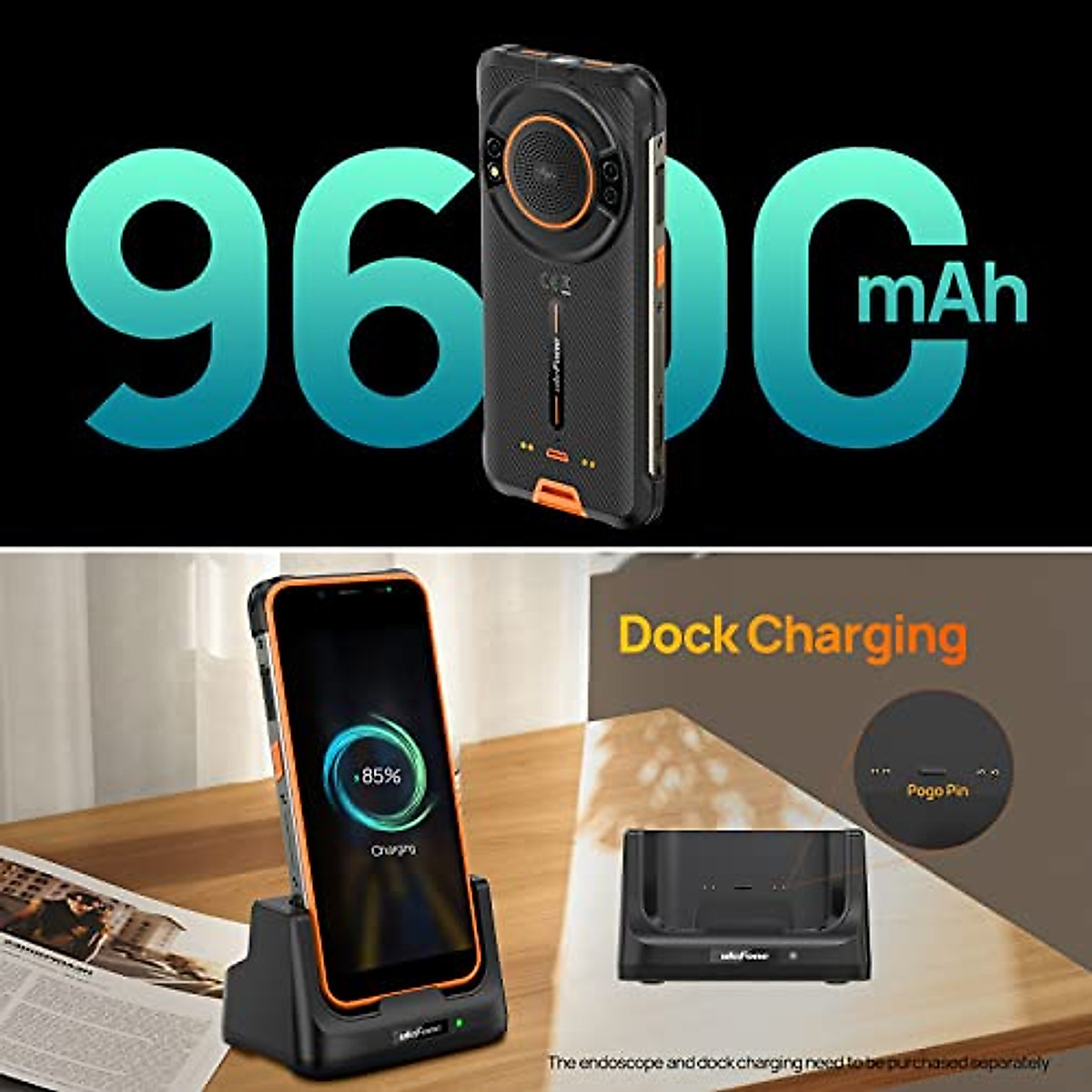 Ulefone Rugged Smartphone, Power Armor 16 Pro 9600mAh Battery, Android 12 4GB+64GB Rugged Phone, 16MP Rear Camera, 5.93" HD+ Screen, 3.5W Loud Speaker, Built-in Glare Flashlight, Dual SIM 4G-Orange