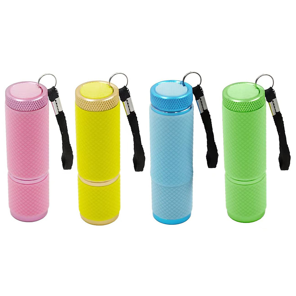 DAFURIET 9 LED Glow in Dark Flashlights, 4 Pack Rubber Coated Handheld Flashlights with Straps, Aluminum Portable Lights for Camping, Hiking, Emergency