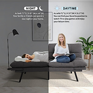 MUUEGM Ajustable Futon Sofa Bed, Futon Couch Filled with High Density Memory Foam, Ajustable Backrest Armrest Folding Futon, Modern Design Sofa Bed for Living Room, 71” for Small Space Dark Grey