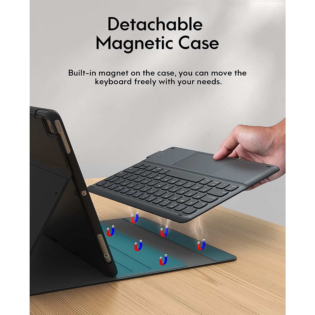 CHESONA for iPad Keyboard 9th Generation 10.2 inch, Detachable Wireless with Trackpad, Pencil Holder, Flip Stand Keyboard Case for iPad 9th/8th/7th Gen 10.2”