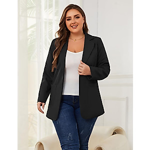 Dazosue Women Open Front Blazers Long Sleeve Casual OL Office Slim Buttonless Suit Jacket with Pockets Black L