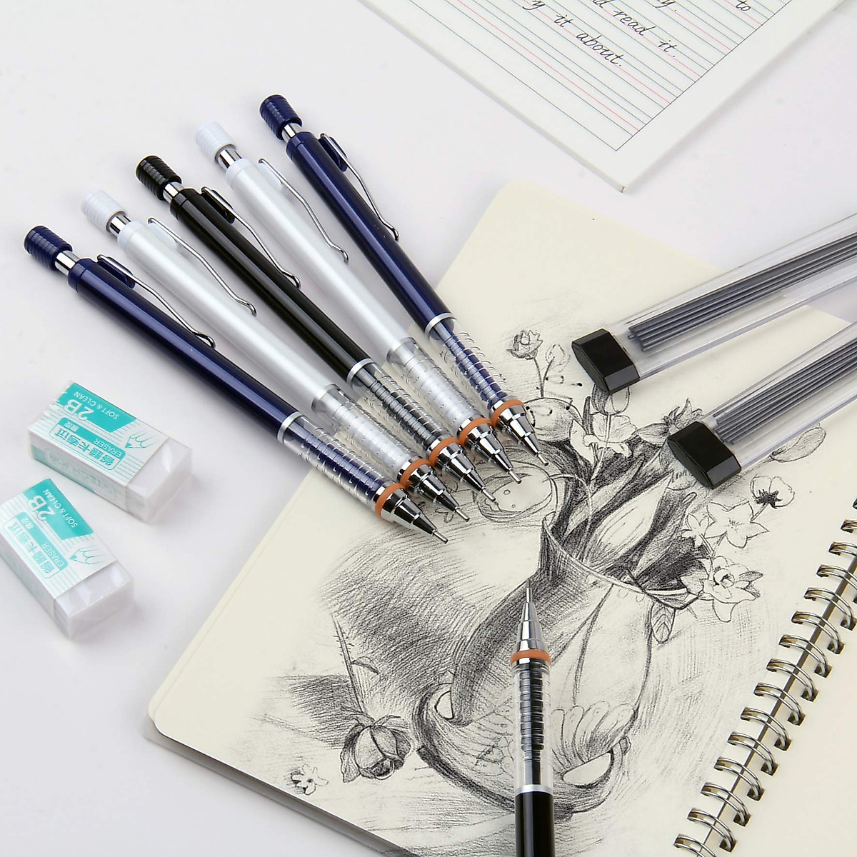 无 mechanical pencil 1.3mm HB lead pencils with refills and erasers sturdy lead Comfortable grip comfortble for writing
