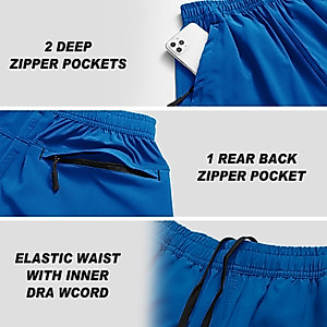Selovzz Men's Gym Shorts Sports Quick Dry Lightwight Workout Athletic Running or Casual Training Short with Zipper Pockets (Sky Blue, US 2XL)
