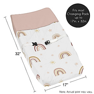 Sweet Jojo Designs Boho Rainbow Girl Baby Nursery Changing Pad Cover - Blush Pink Dusty Rose Gold Yellow Mauve Taupe Beige Tan Bohemian Stars Sun Celestial Vintage Sky