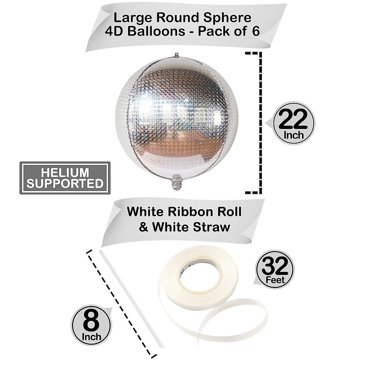 KatchOn, Silver Disco Ball Balloons - 22 Inch, Pack of 6 | Silver Disco Balloons | Shiny Silver Balloons for Bachelorette Party Decoration | New Years Balloons for New Years Eve Party Supplies 2025