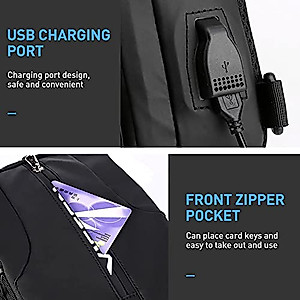 Anti Theft Sling Bag Shoulder Crossbody Backpack Chest Bag for Men Women Multipurpose Waist Pack with USB Charging Port (Black)