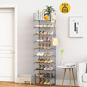 WEXCISE 10 Tiers Tall Shoe Rack Narrow 20-24 Pairs Shoe Rack for Closet Entryway Vertical Metal Shoe Rack Organizer Shoe and Boots Organizer Storage Sturdy Shoe Shelf Shoe Stand Gray