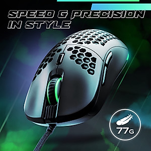 GUNMJO Gram DIY Honeycomb Shell 2.4G Wireless RGB Gaming Mouse, Gaming Wireless Mouse with 9 Buttons and Up to 10,000 DPI, Computer Mice for PC Gaming, Black Color