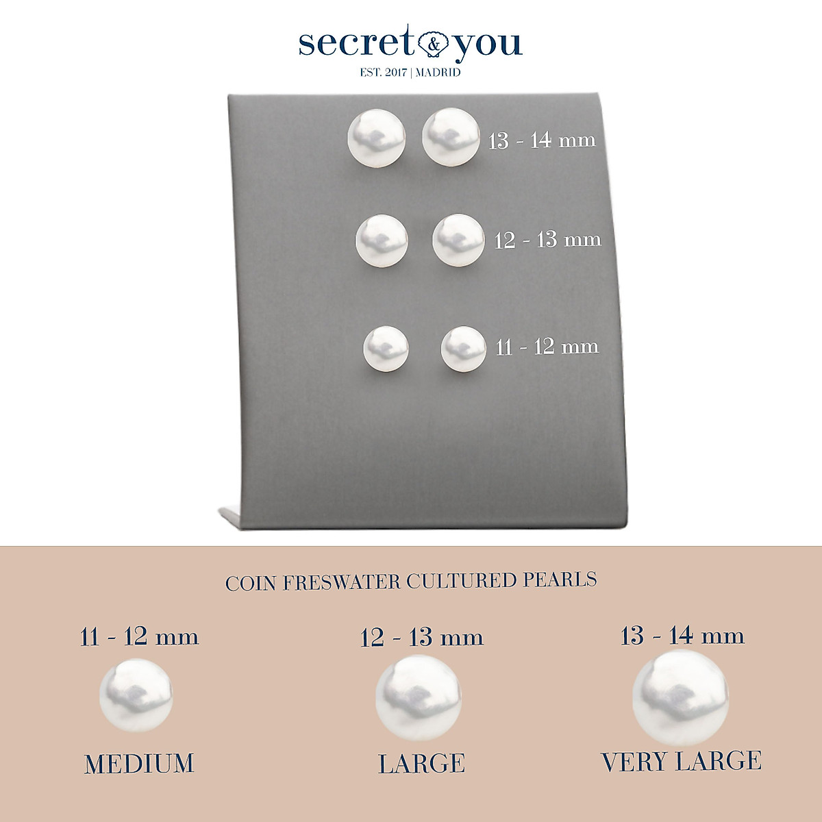 Secret & You Women Pearl Earrings Freshwater Cultured Pearls | Coin Pearls | 925 Sterling Silver mounts | Available in 11-12 mm, 12-13 mm and 13-14 mm