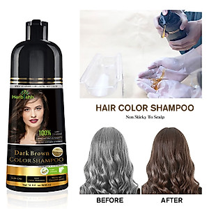 Herbishh Hair Color Shampoo - Magic Dye for Gray Hair, Lasting Color in Minutes - 500 Ml, 3-In-1, Ammonia-Free (Dark Brown)