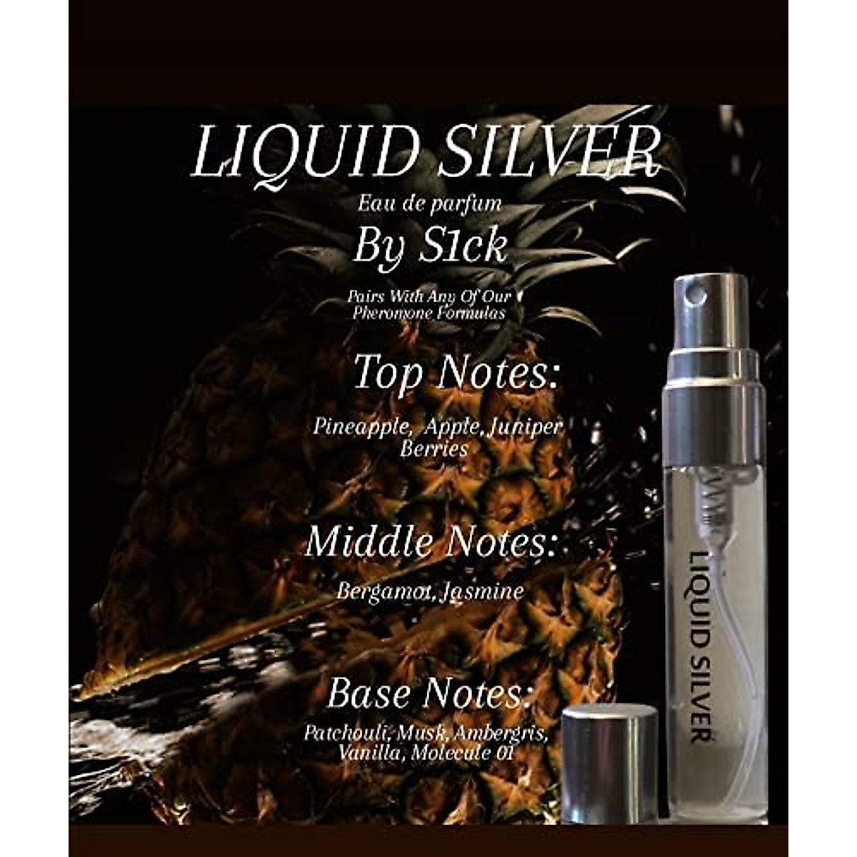 Cover Scent For Men Patented Unmatched Male Inspired Cologne Fragrance "Liquid Silver" Pure Raw Attraction Perfume Spray by"S1CK"