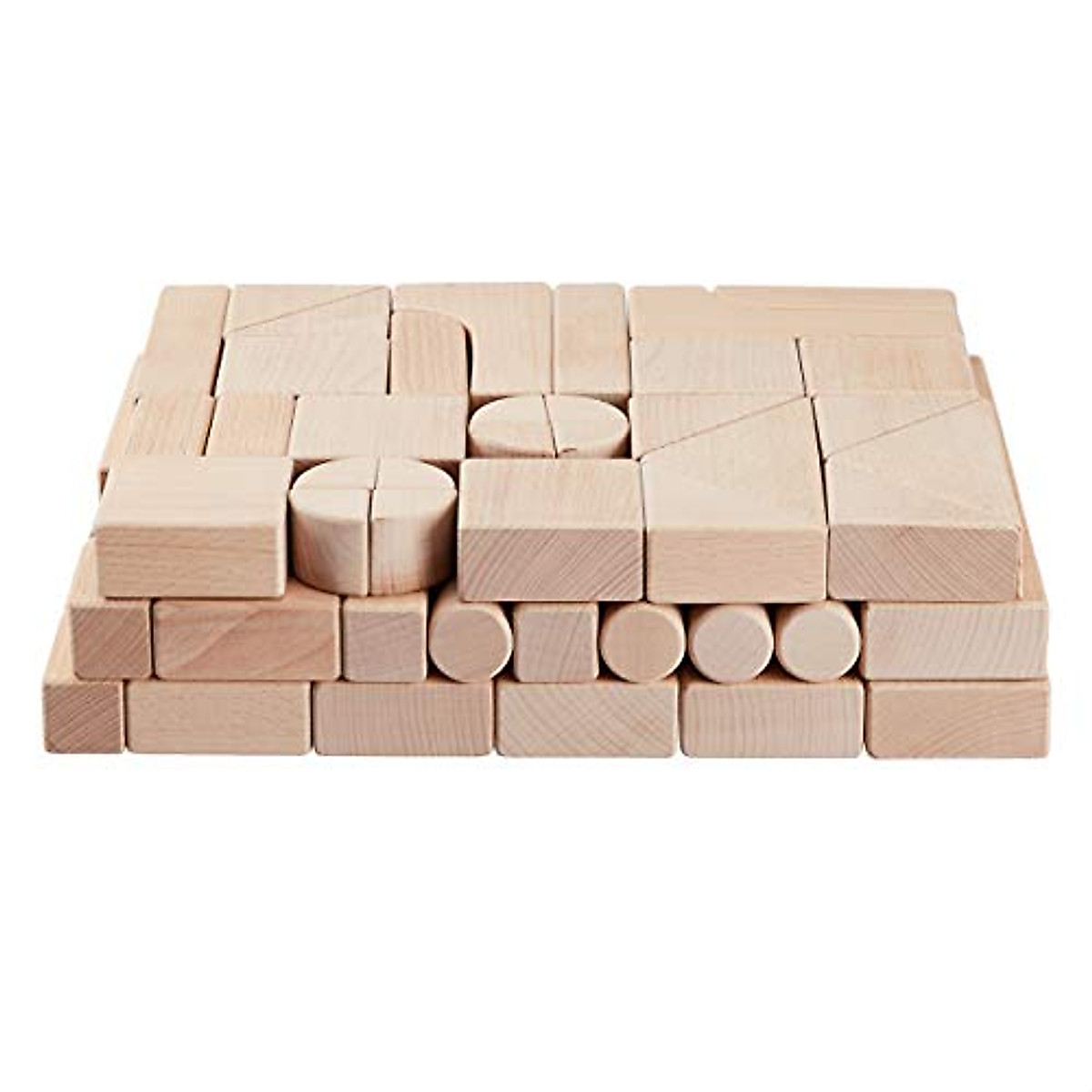 Amazon Basics Solid Wood Standard Unit Building Blocks with Carry Bag - Set of 70, Natural