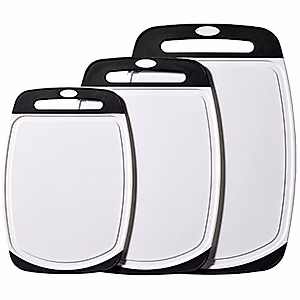 Spring Chef Professional Cutting Boards for Kitchen With Soft Grip Handles – Deep Juice Grooves – Non-porous and Non-slip Chopping Board – Dishwasher Safe – BPA Free Plastic – Set of 3 – Color Choices