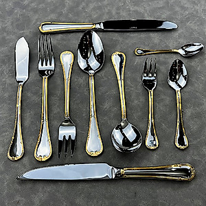 Luxury Silverware Set for 6, Retro Royal Palace Style Stainless Steel Flatware Cutlery with Gold-Plated Trim, 24-piece Eating Tableware for Wedding Home Kitchen Hotel Restaurant