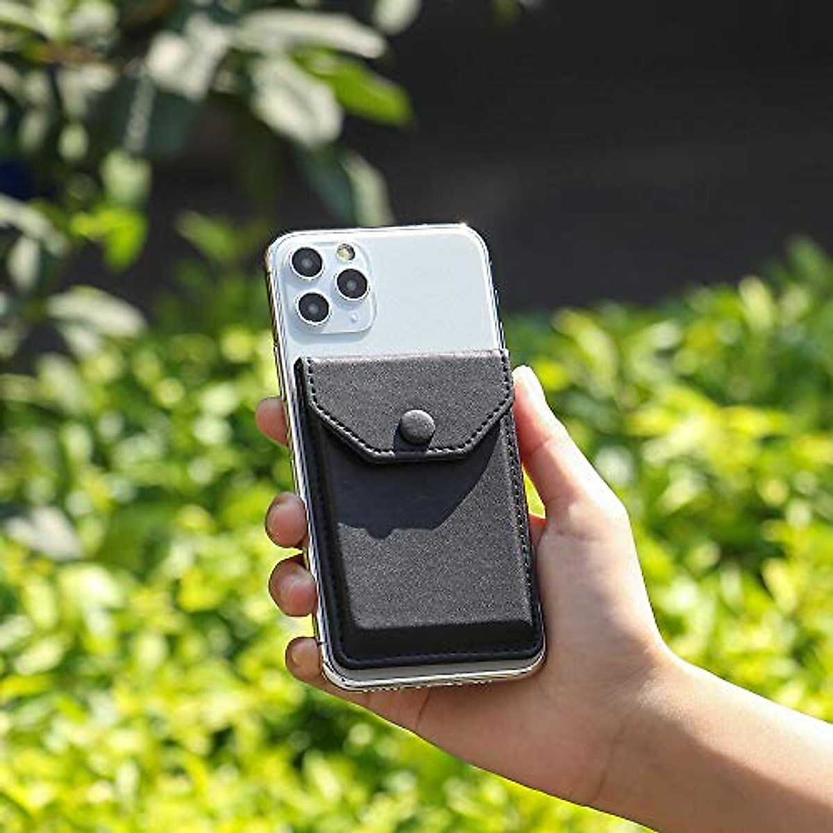 YUNCE Adhesive Cell Phone Ultra-Slim Leather Wallet Stick on Wallet for Credit Card, Business Card, and Id with Phone, and Phone Case, RFID Blocking Sleeve Black