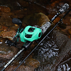 Sougayilang Fishing Rod and Reel Combo, Medium Fishing Pole with Baitcasting Reel Combo, 2-Piece Baitcaster Combo-Grey-5'10'' with left handed reel