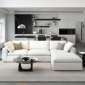 Cloud Modular Sectional Sofa with Storage Ottoman,120" L Shaped Sectional Couches for Living Room,Down Filled Comfort Minimalist Deep Sofa Couches for Office Apartment (White, 3 Seater+1 Ottoman)