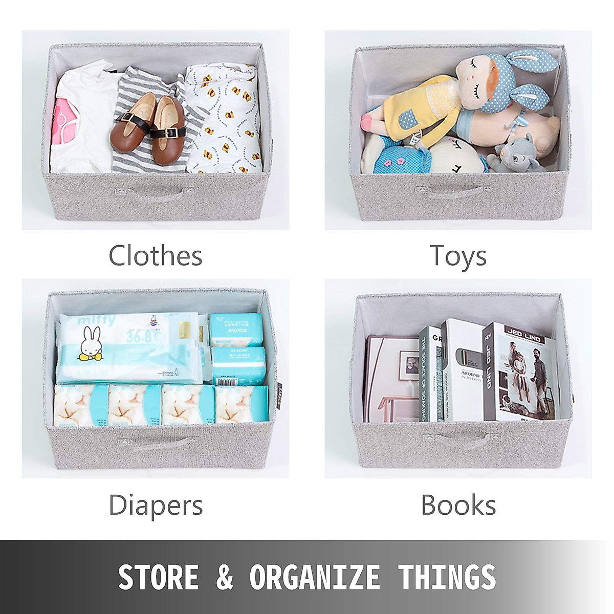 Happybuy 5-Drawer Storage Organizer Unit with Fabric Bins Bedroom Play Room Entryway Hallway Closets Steel Frame MDF Top Dresser Storage Tower Fabric Cube Dresser Chest Cabinet (Beige/Wide)