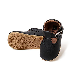 Baby Girls Mary Jane Flats Shoes with Non-Slip Soft Sole Toddler First Walkers Princess Dress Shoes Black 13CM