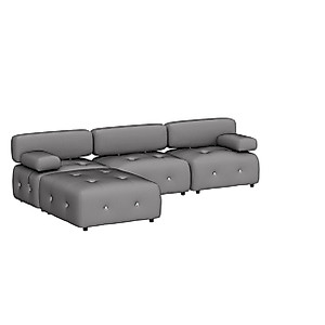 CECER 103" W Convertible Modular Sectional Sofa, L-Shaped Minimalist Velvet Sofas Couch, Luxury Modern 4-Seater Bubble Sofa with Ottoman for Living Room/Office/Apartment-Light Grey