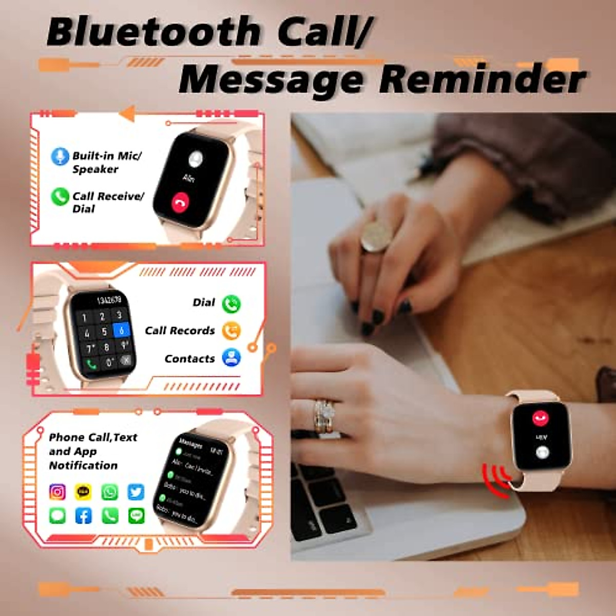 Smart Watch (Answer/Dial Call), 1.91" Full Touch Screen Smart Watch for Android & iOS Phones with Heart Rate & Sleep Monitor,Multi-Sport Modes,Voice Assistant,Fitness Smart Watch for Women Men