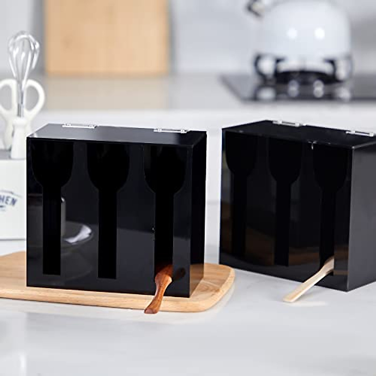 2 Pcs Acrylic Utensil Dispenser Cutlery Organizer with 3 Compartment Black Silverware Holder Plastic Flatware Caddy for Restaurant Party Picnic Office Cafe Countertop Kitchen Wedding Spoon Fork Straw