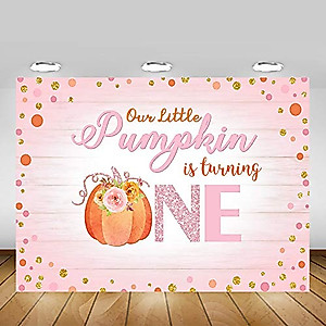 Avezano Pumpkin 1st Birthday Backdrop Fall Pumpkin First Birthday White Wood Background Vinyl Our Little Pumpkin is Turning One Girls Birthday Party Decoration Banner (7x5ft)