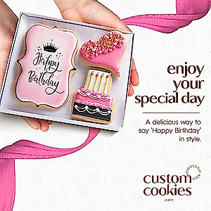 Custom Birthday Sugar Cookies in Gift Box - Kosher, Hand Decorated Treats for Women