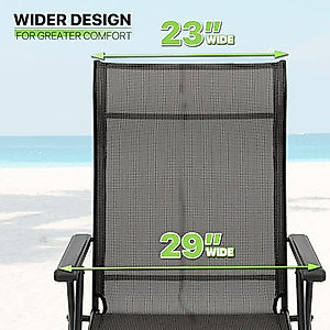 Magshion Folding Patio Chairs, Oversized High Back, Steel Frame with Footrests, 330 Lbs Capacity (Black, Set of 2)