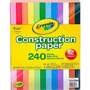 Crayola Construction Paper (240ct), 12 Assorted Colors, Kids Arts & Crafts Paper, Gifts for Kids, Classroom Supplies for Teachers