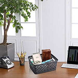 ZEAYEA 9 Pack Plastic Storage Basket, Small Pantry Organizer Bins, Shelf Baskets with Handles for Cabinets Bedroom Kitchen Bathroom office Countertop Closet, 9.8" L x 7.8" W x 4" H