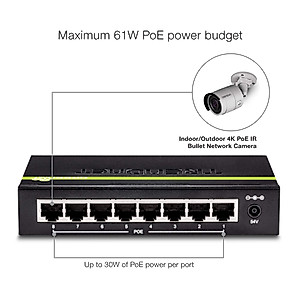 TRENDnet 8-Port 10/100Mbps PoE Switch, 4 x 10/100 Ports, 4 x 10/100 PoE Ports, 30W PoE Power Budget, 1.6 Gbps Switching Capacity, 802.3af, Lifetime Protection, Black, TPE-S44
