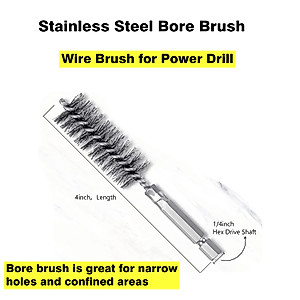 MIKILIKIEN Stainless-Steel Bore Brush for Drill,Wire Brush Set for Power Drill with 1/4-in Hex Shaft,Metal Cleaning Brushes with Stainless-Steel bristles(10-Size Set)