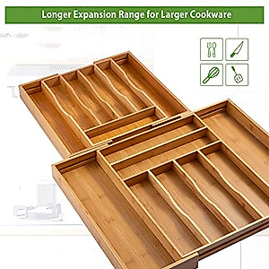Bellsal Large Kitchen Drawer Organizer 22 In Wide Silverware Organizer Expandable Bamboo Utensil Organizer Silverware Tray for Large Cutlery 8 Slots