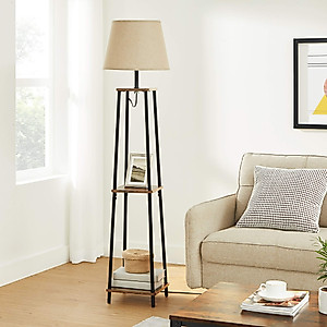 VASAGLE Floor Lamp with Shelves, Standing Reading Lamp with Lamp Shade, for Living Room, Bedroom, Bulb Not Included, Rustic Brown and Black ULFL012B01