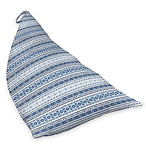 Lunarable Ethnic Lounger Chair Bag, Hand Drawn Motifs Geometric Borders Striped Native Art, High Capacity Storage with Handle Container, Lounger Size, Blue Pale Blue White