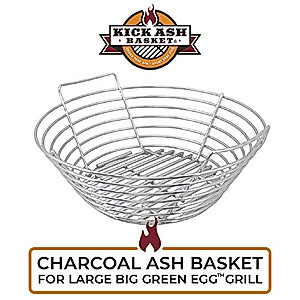 Kick Ash Basket Stainless Steel Charcoal Ash Basket, Fits Big Green Egg Grill, Large - Designed in Wisconsin