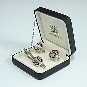 Mother of Pearl White Phoenix Round Tie Clip Bar Clasp Pin Tack Tac Cufflinks Set