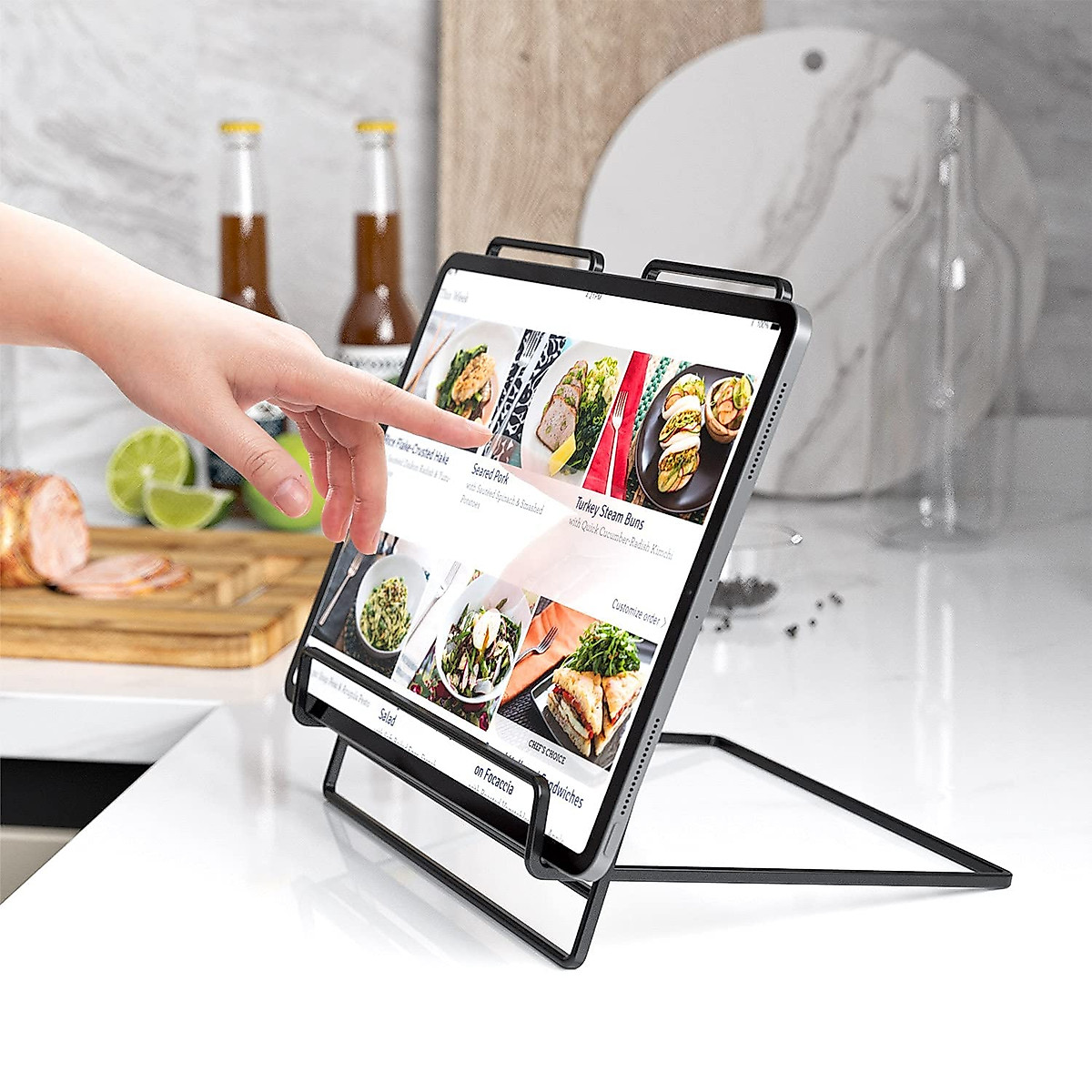 Cookbook Stand Holder for Kitchen Counter, Recipe Book Stand for Reading Hands Free(Black)