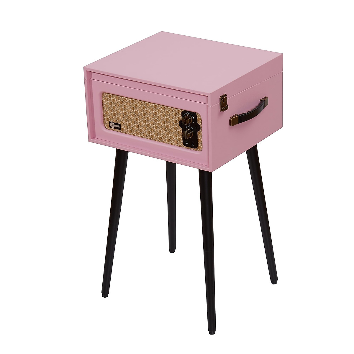 Arkrocket Discovery 3-Speed Bluetooth Record Player Retro Console Turntable with Built-in Speakers and Removable Legs (Pink)