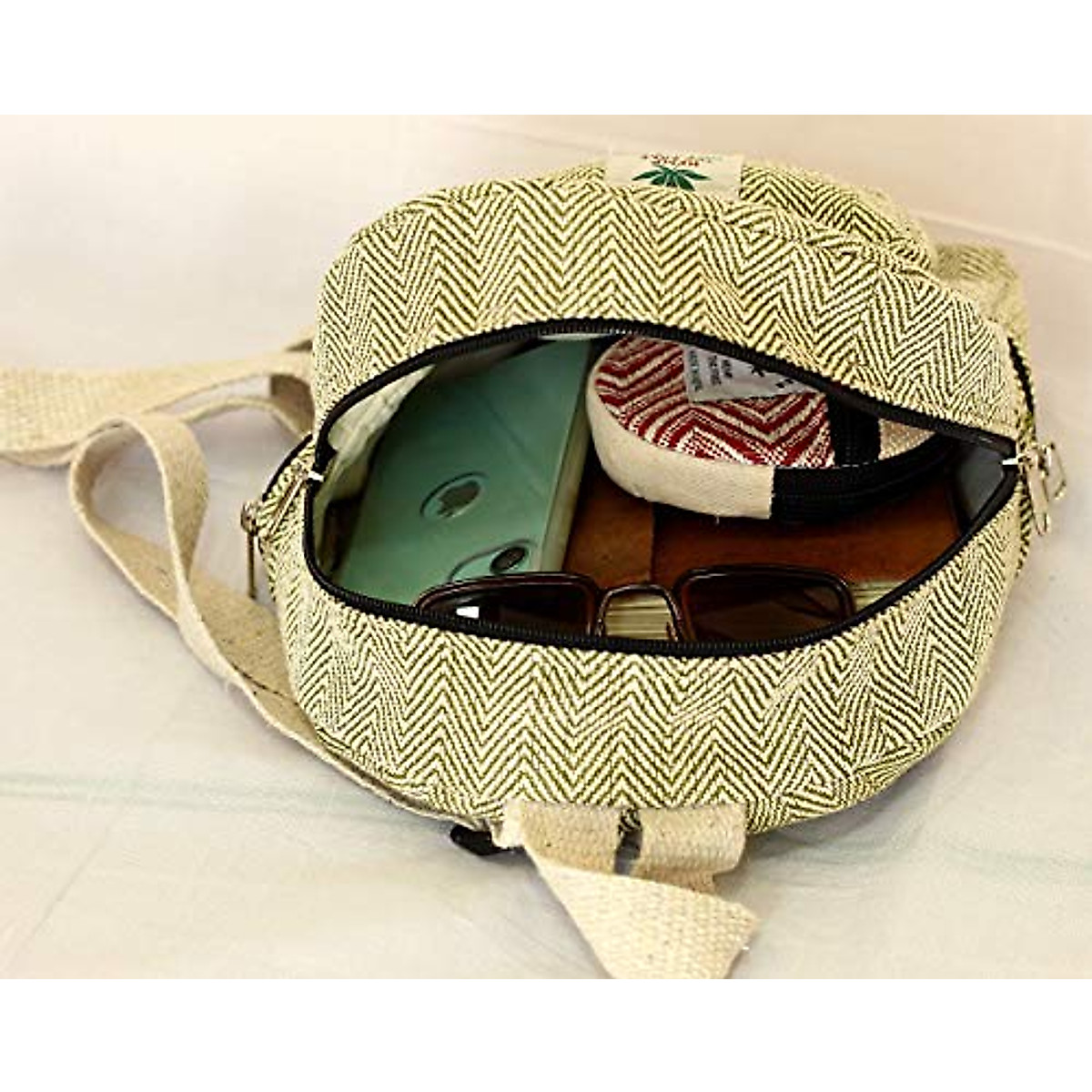 Eco Friendly Mini Backpack For women Handmade Hemp Backpack For Women organic Beautiful Small Backpack (LIGHT GREEN)