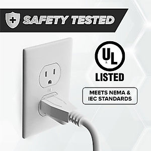 THE CIMPLE CO 6 Feet, White - 3 Prong AC Power Cable for Computer, Medical, Server, & Desktop - C13 Power Supply Cord - NEMA 5-15P to C13 / IEC 320 - (1.8 Meter)