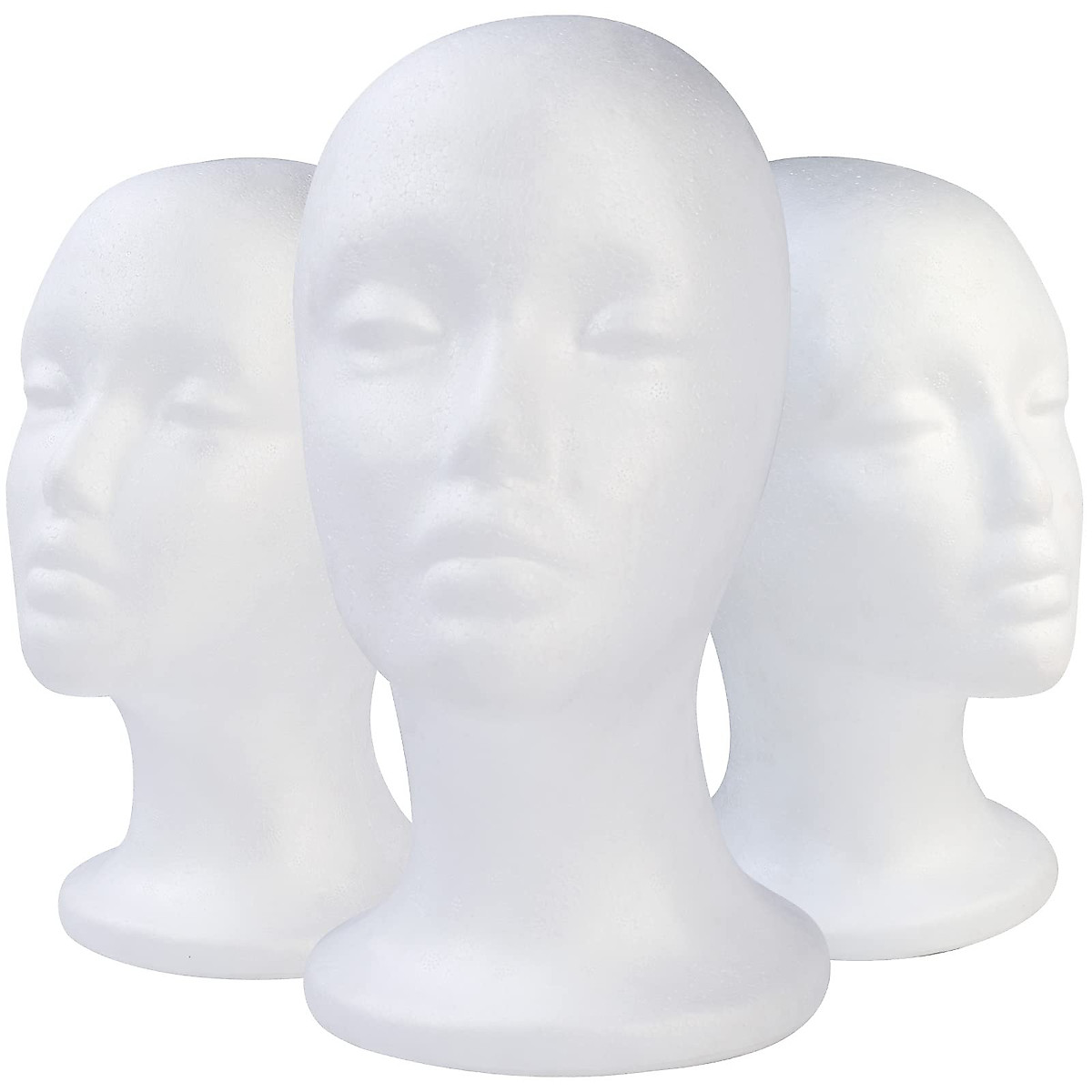 E ELAINFIA 3 Pack White Foam Display Mannequin Head - Portable Wig Display Stand Fashion Foam Mannequin Wig Stand Stable Round Base Suitable for Salon,display Hair, Hats and Hairpieces
